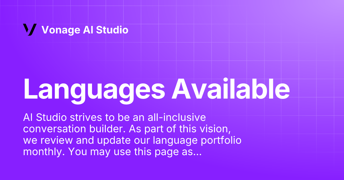 Languages Available | Vonage AI Studio